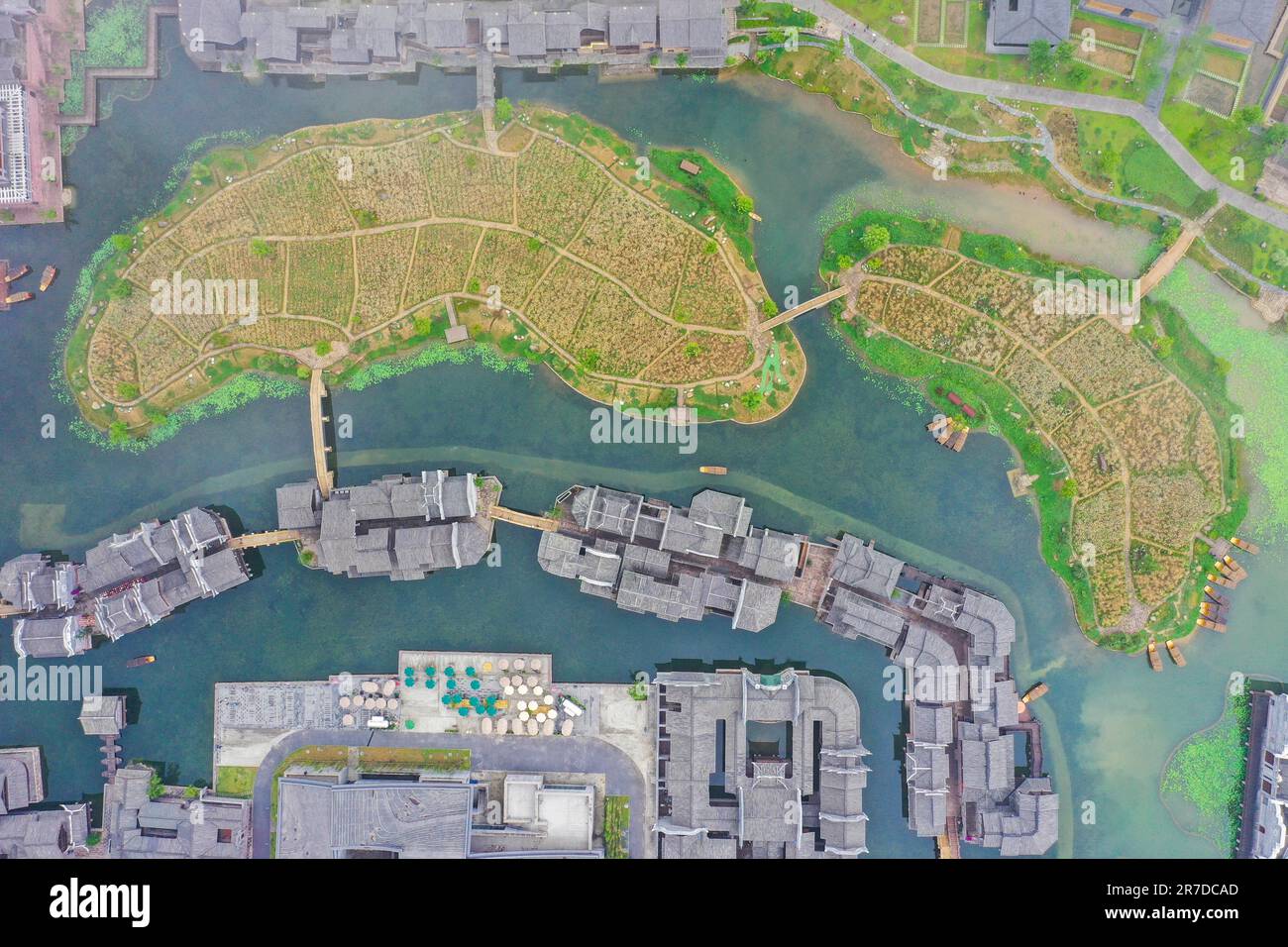 Aerial photo shows the scenery of Lizhuang ancient town in Yibin City ...