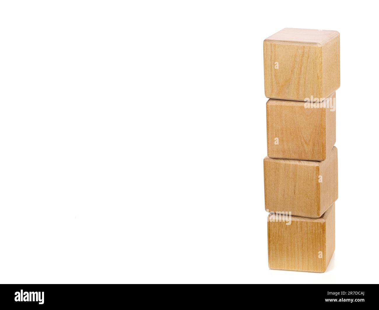 Four empty wooden cubes arranged vertically, for your text, isolated on ...
