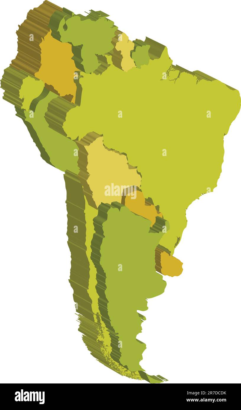 3d political map of south america with country territories Stock Vector ...