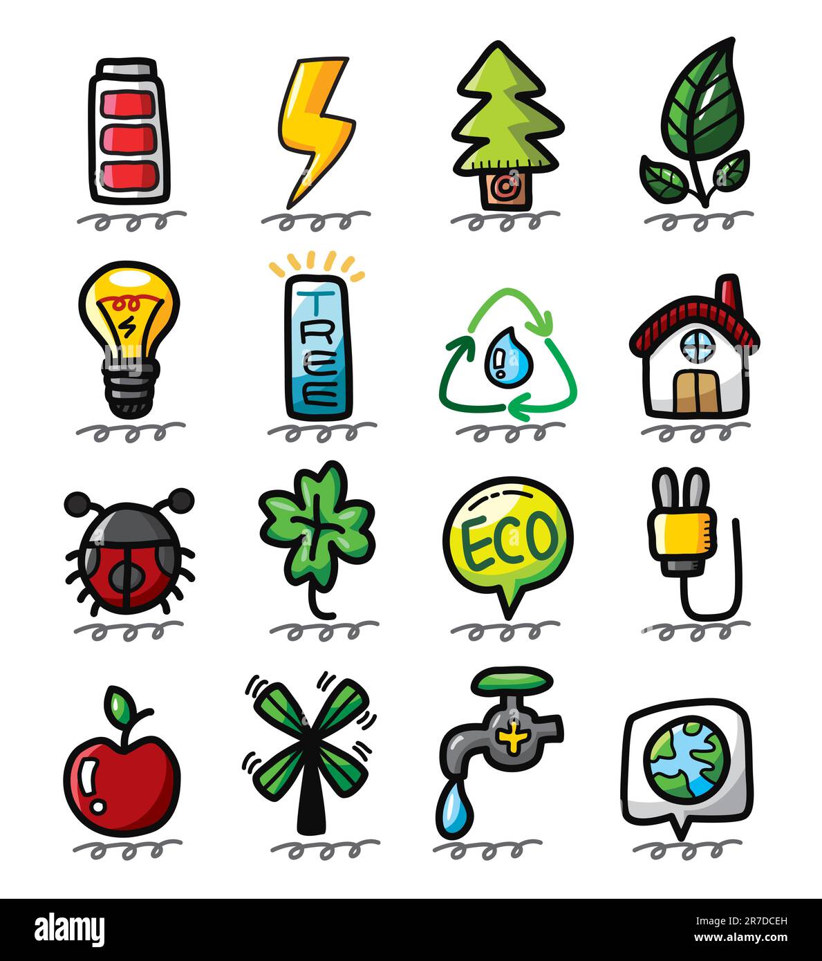 hand draw cartoon eco icons Stock Vector Image & Art - Alamy