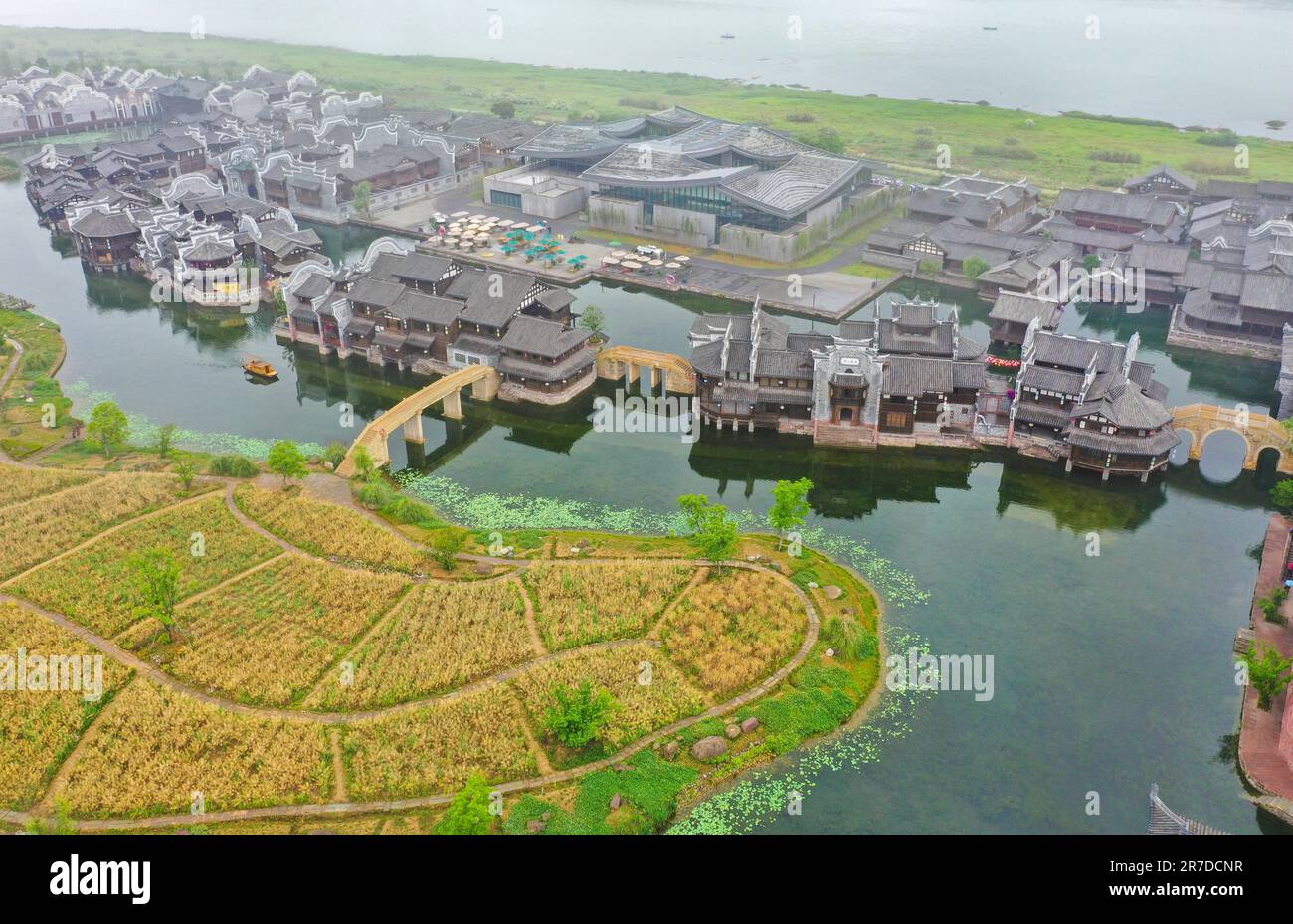 Aerial photo shows the scenery of Lizhuang ancient town in Yibin City ...