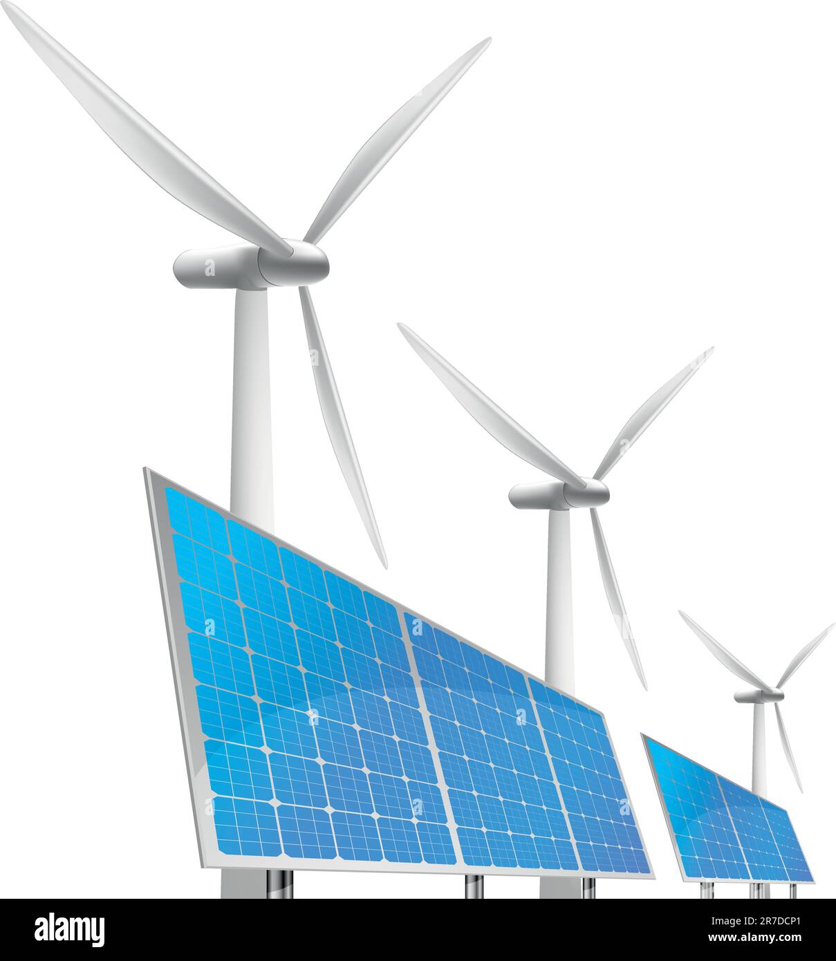 illustration of panels with solar cells and reflection and wind ...