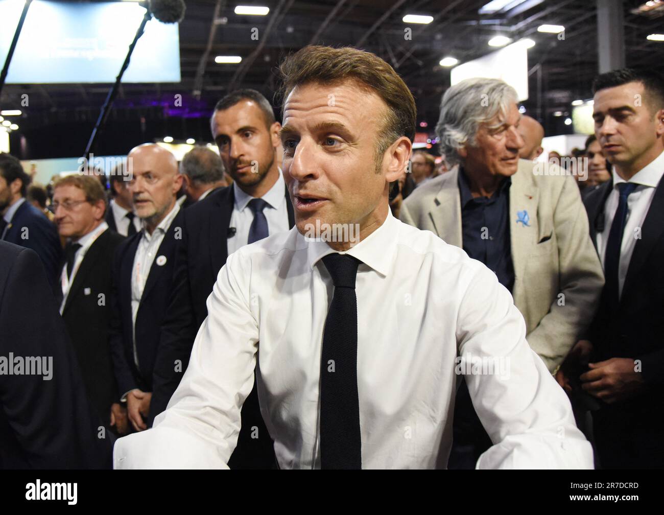 Paris, France. 14th June, 2023. French President Emmanuel Macron visit ...