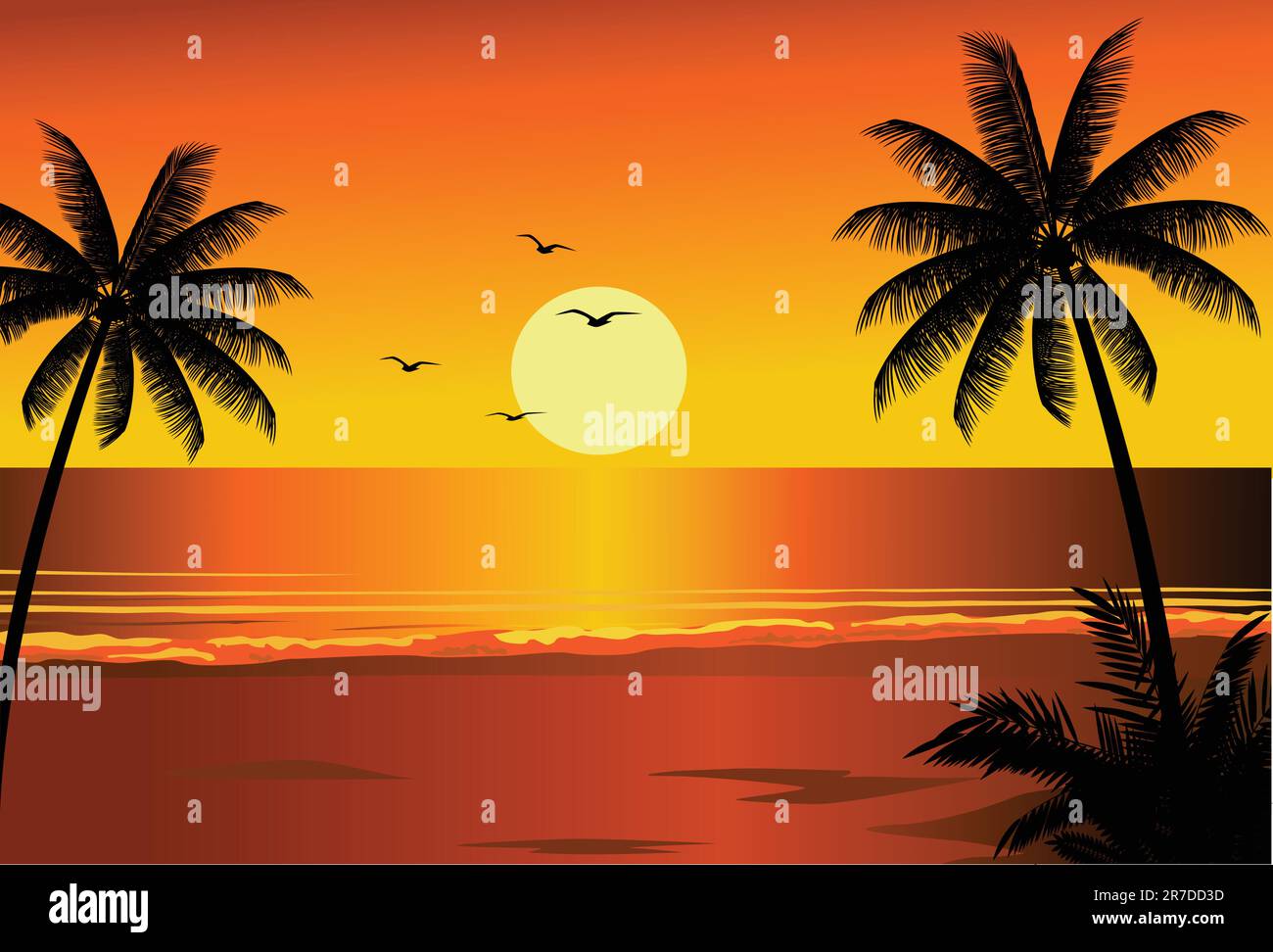 Beautiful tropical beach sunset orange Stock Vector Images - Alamy