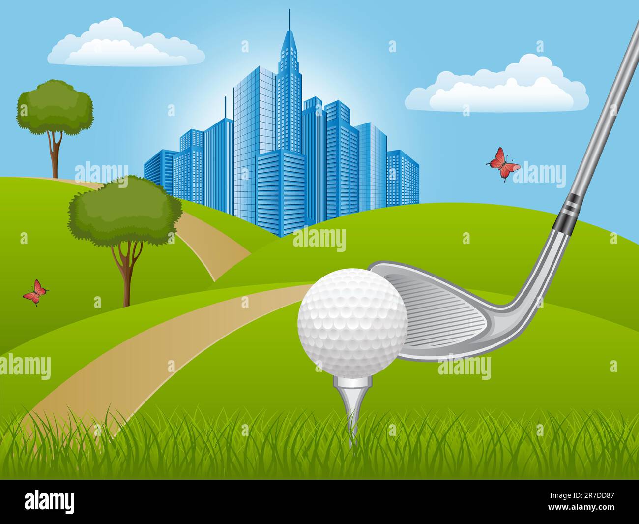 Summer landscape with golf club. Vector illustration Stock Vector Image ...