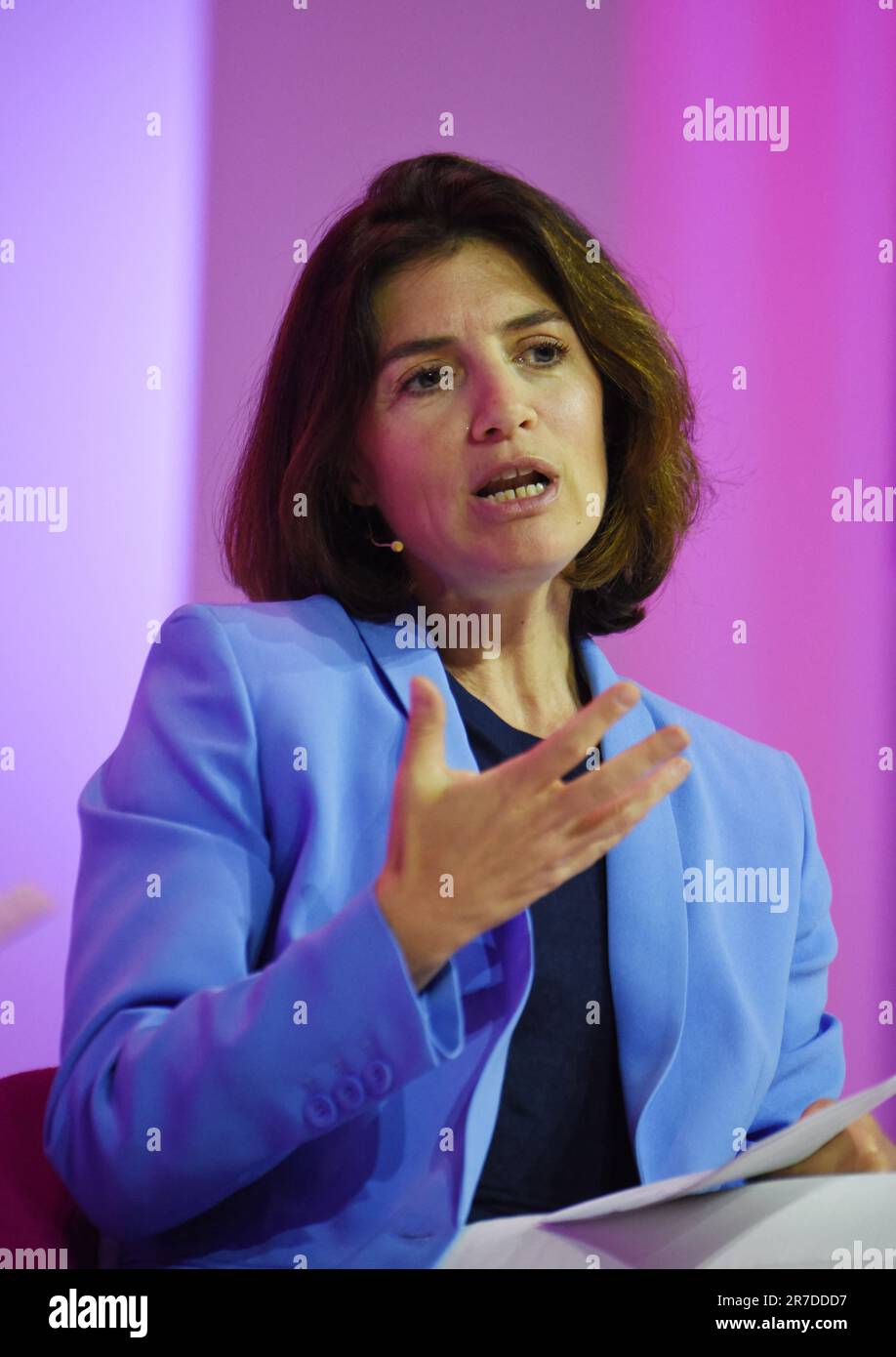 Paris, France. 14th June, 2023. Orange CEO Christel Heydemann speaks ...