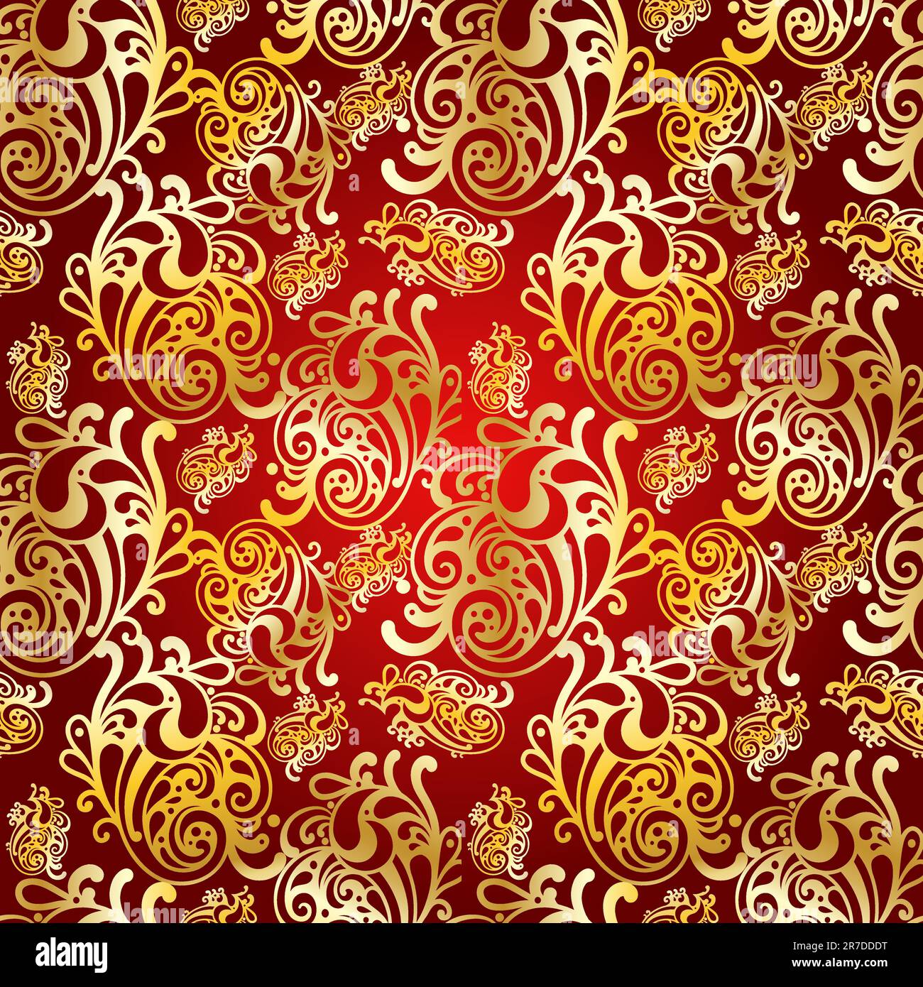 vector seamless golden floral pattern on red background, 4 clipping ...
