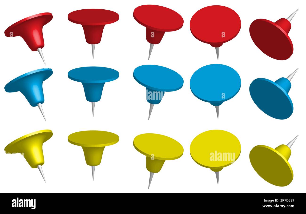 Set of Office Pins in Different Color and Angles Stock Vector Image ...