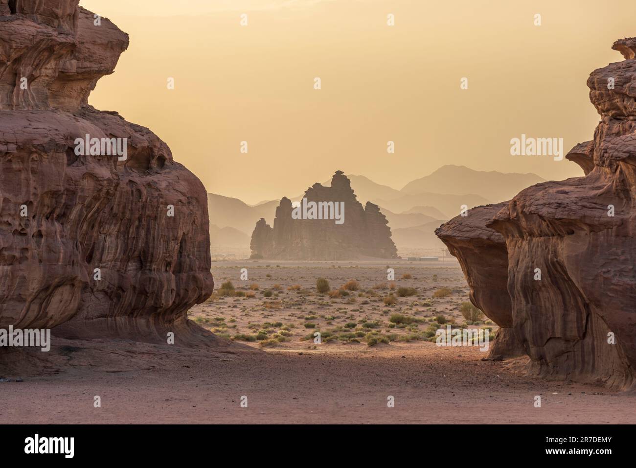 A picturesque desert landscape with rock formations of Tabuk, Neom at ...