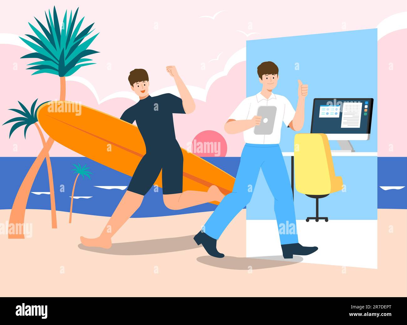 workcation, work life balance illustration Stock Photo - Alamy