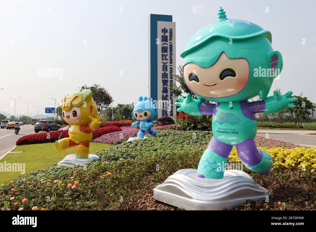 ZHOUSHAN, CHINA - JUNE 15, 2023 - A set of 1.9-meter-tall mascots named ...