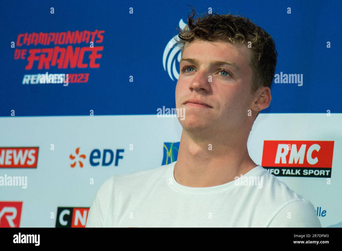 Winner Leon Marchand poses during the Swimming French National ...