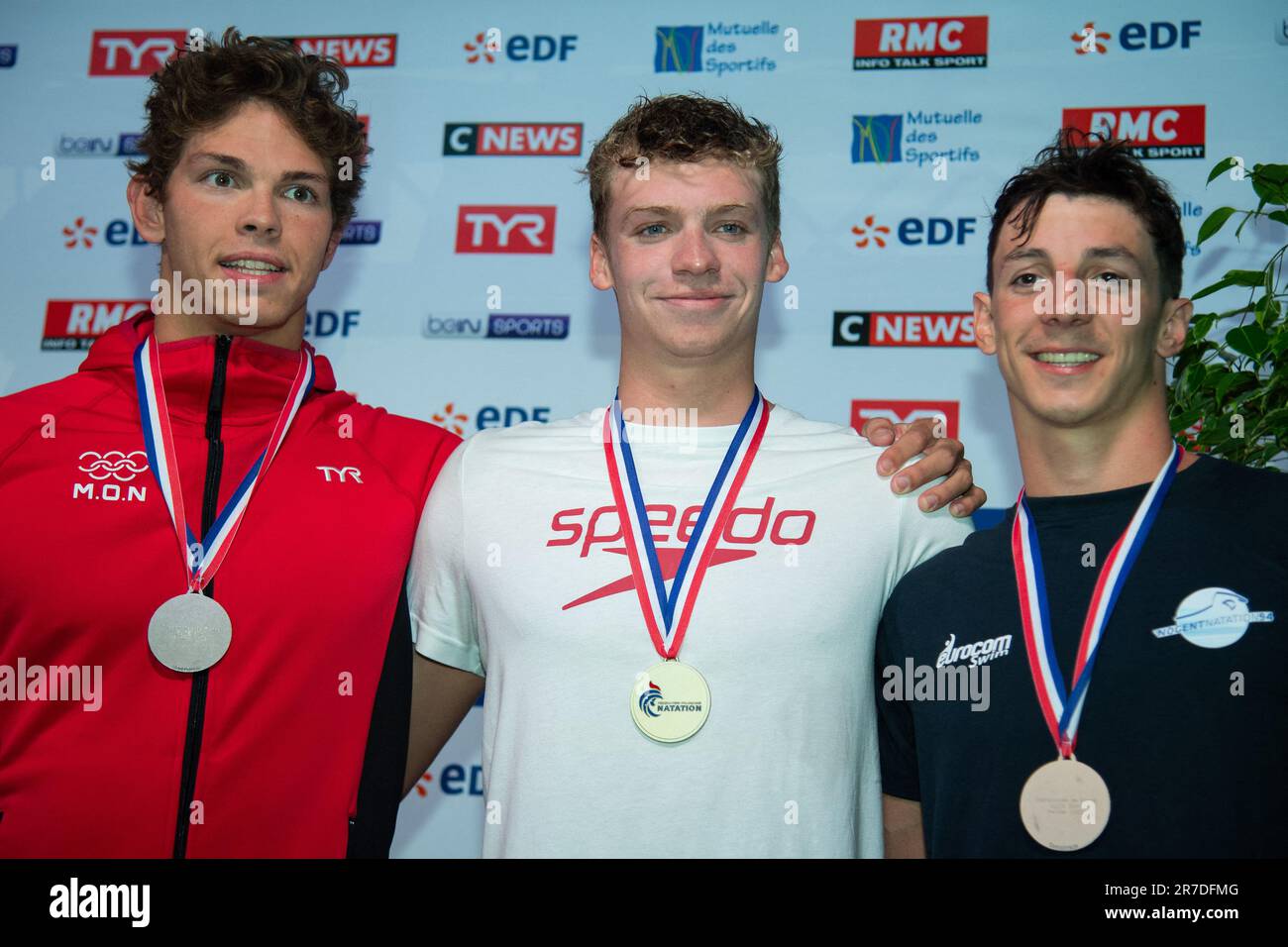 Rennes, France. 14th June, 2023. Winners Clement Bidard, Leon Marchand ...