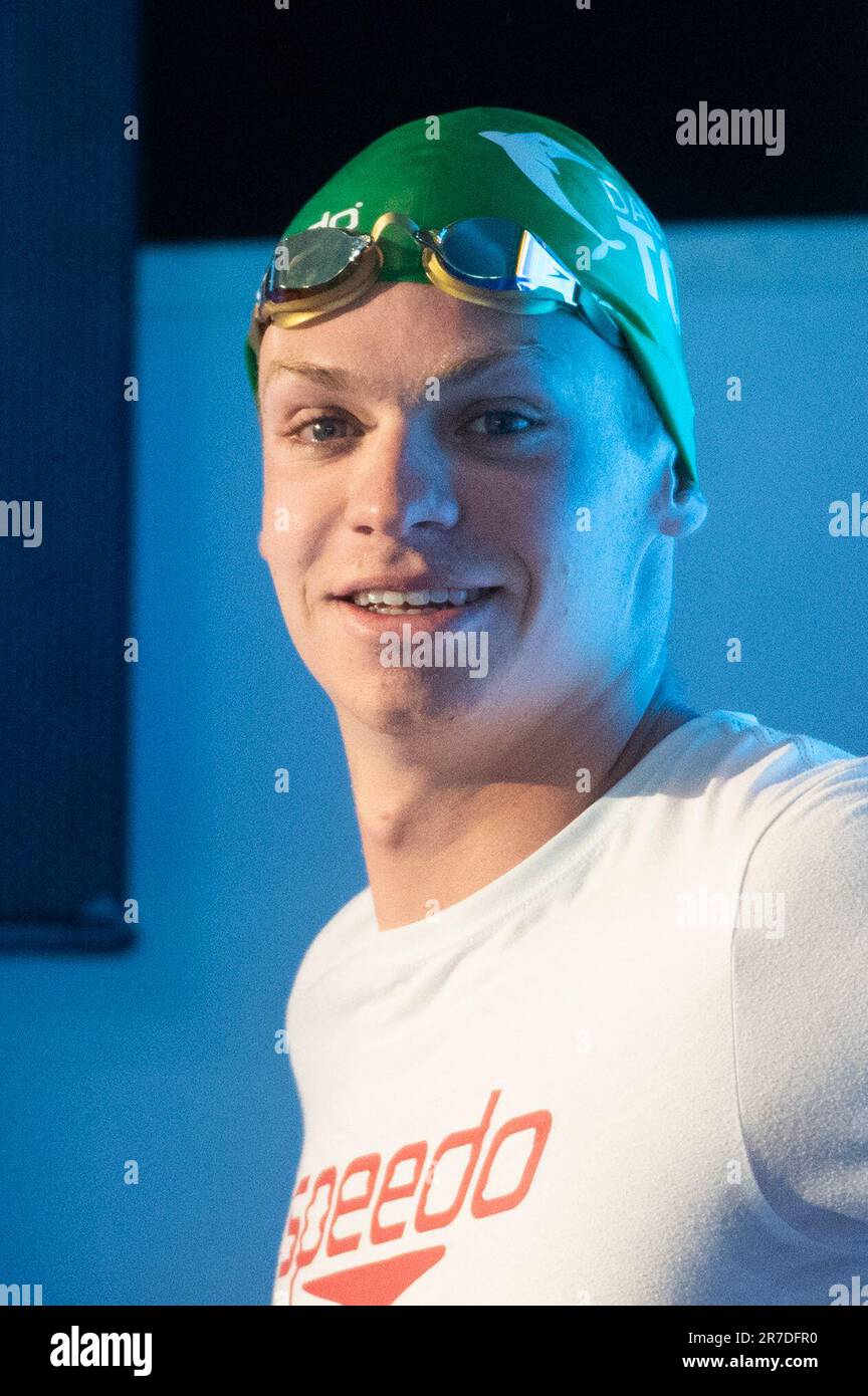 Leon Marchand competes during the Swimming French National ...