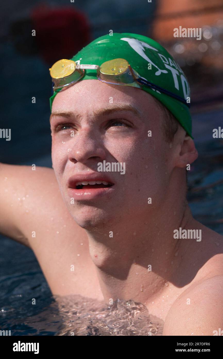 Leon Marchand trains during the Swimming French National Championships ...