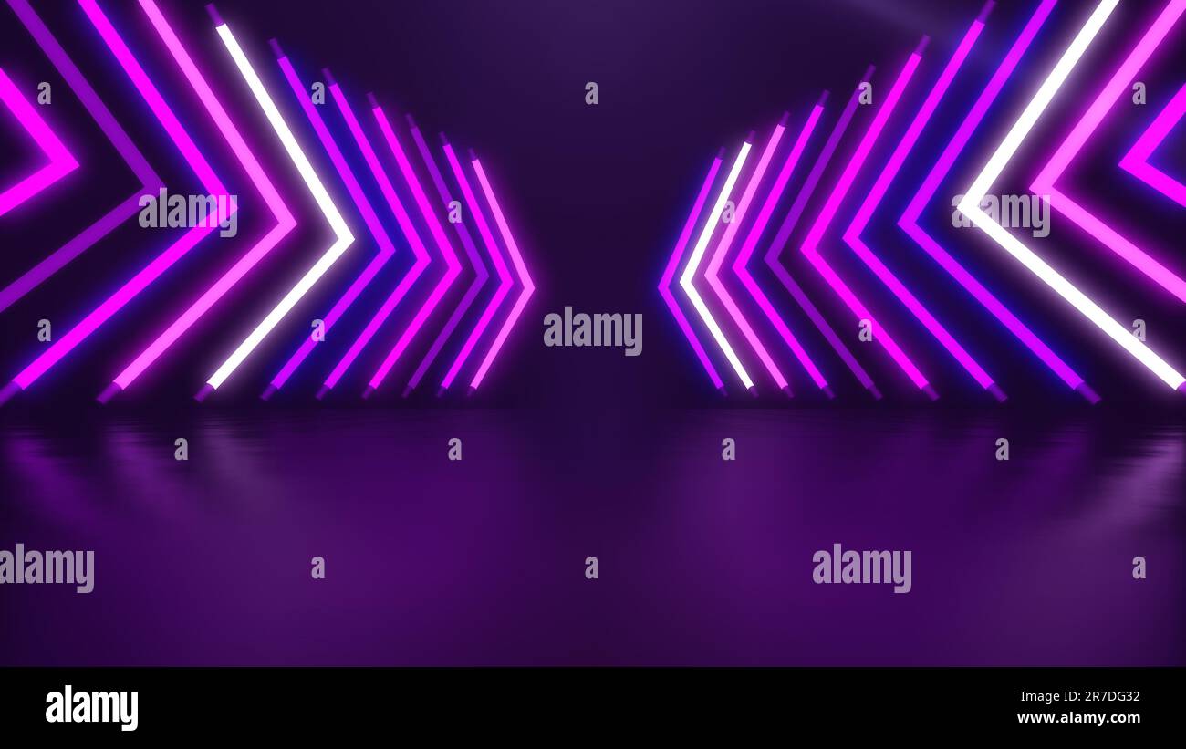 Neon lights arrow shape on stage show elegant abstract background Stock ...