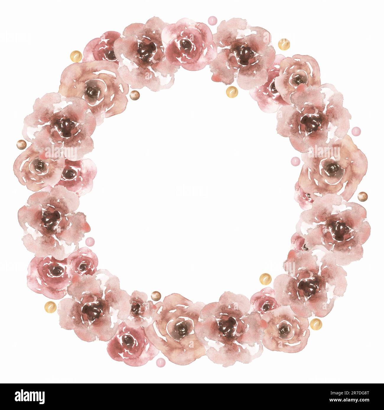 Watercolor delicate dusty pink floral wreath clipart, peony frame ...