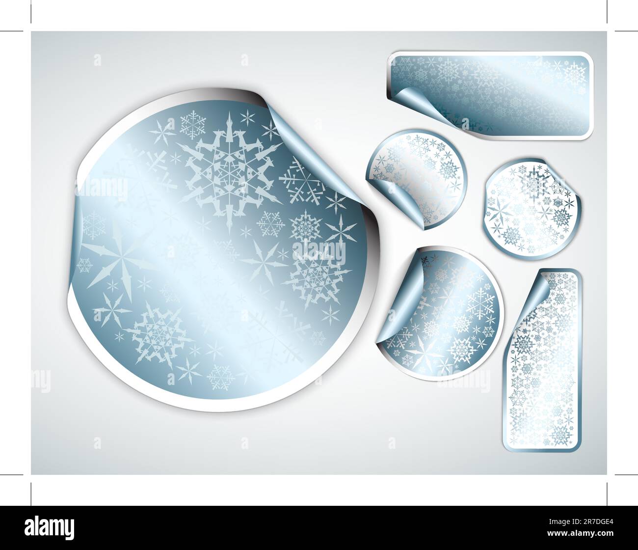 White Christmas labels and stickers with chrome border and snowflakes ...
