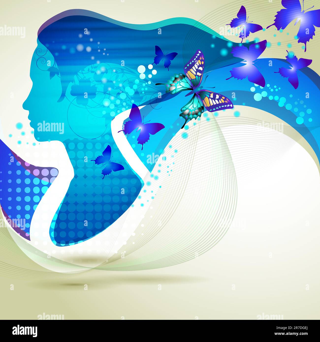 Stylized blue portrait with butterflies Stock Vector Image & Art - Alamy