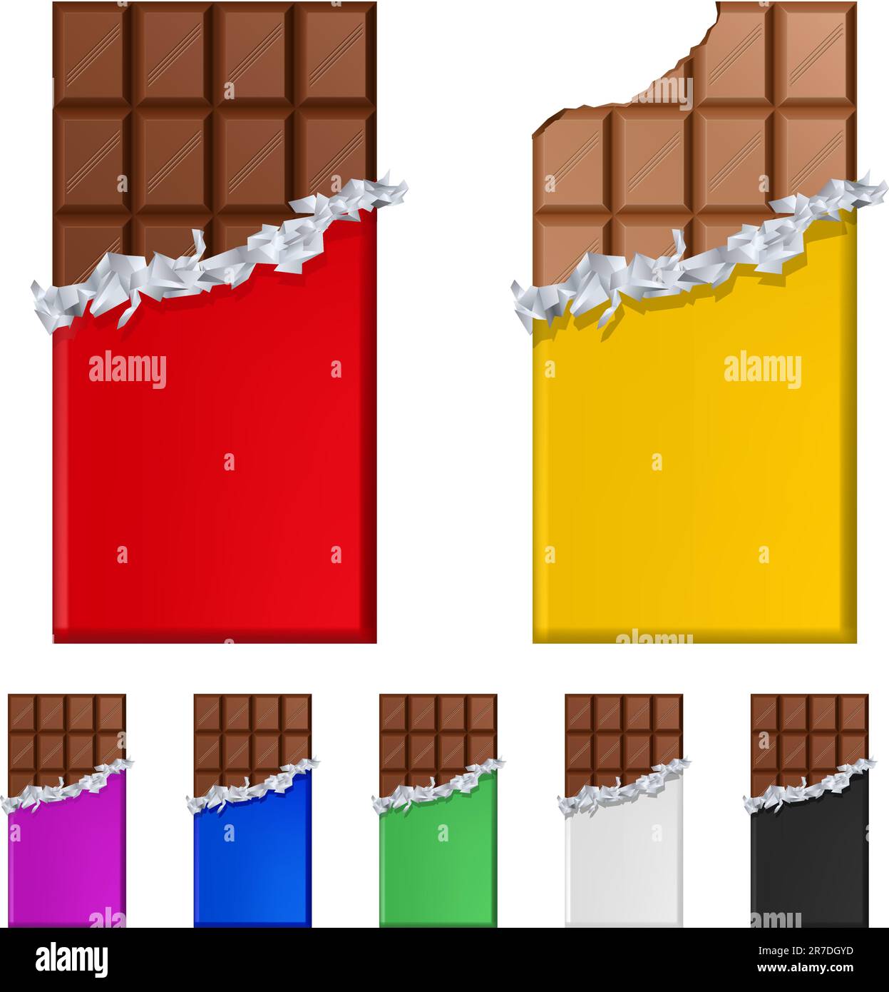 Set of chocolate bars in colorful wrappers. Illustration on white ...