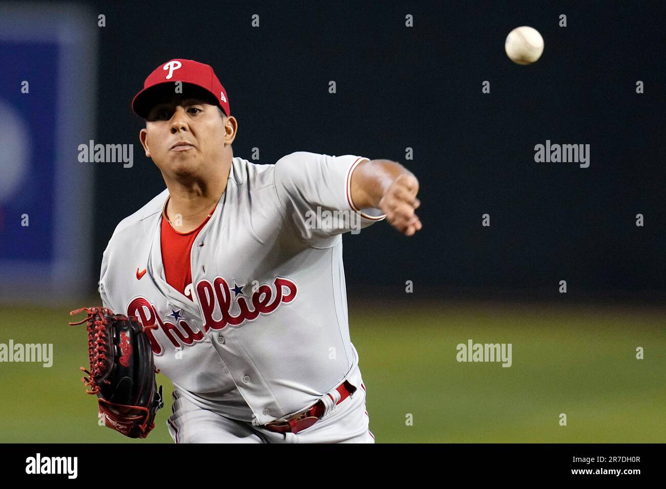 Philadelphia Phillies starting pitcher Ranger Suarez warms up in the ...