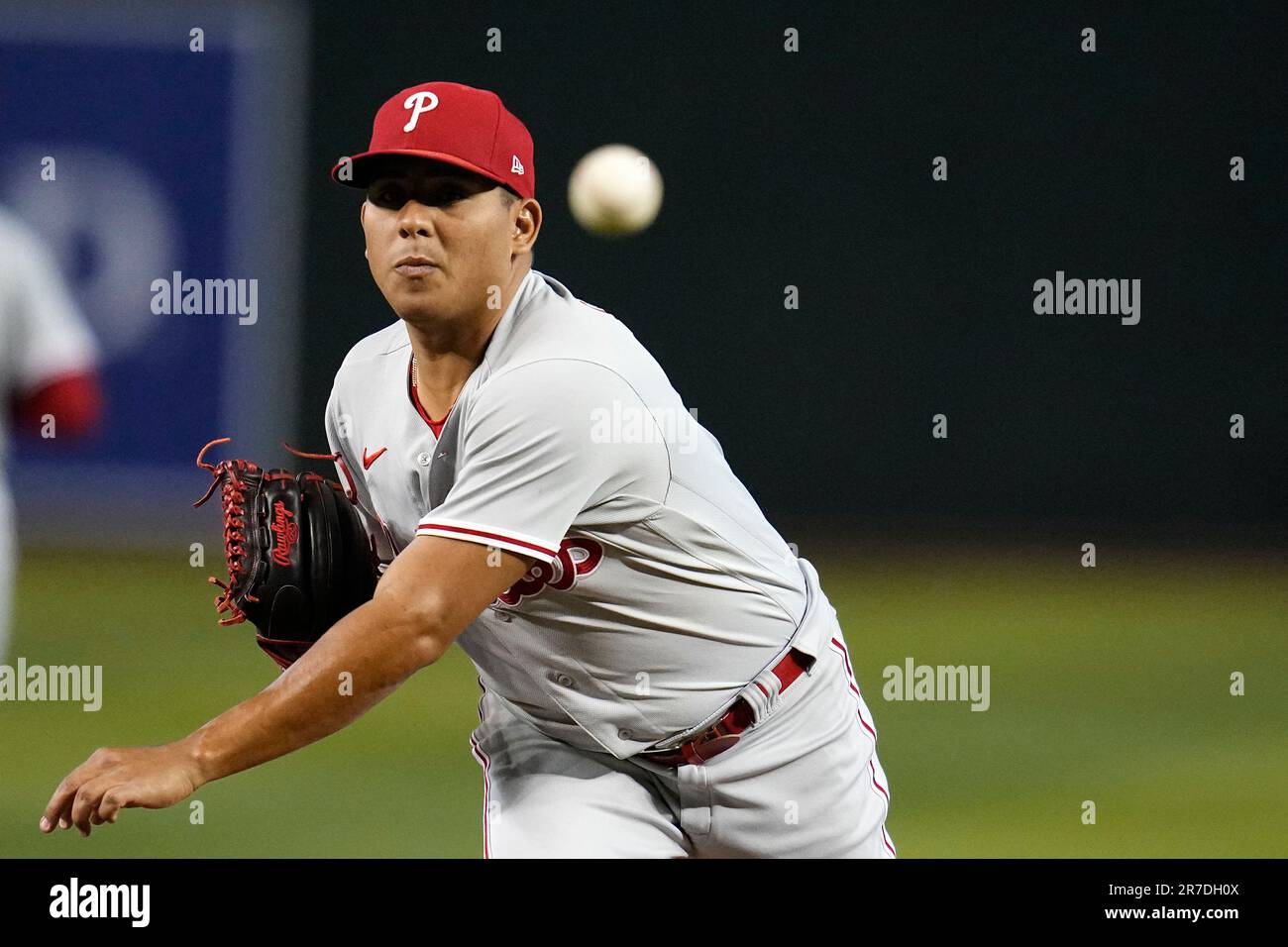 Philadelphia Phillies starting pitcher Ranger Suarez warms up in the ...
