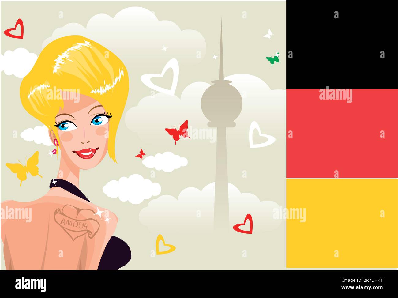 Cute young germany woman on background of Berlin symbol silhouette ...