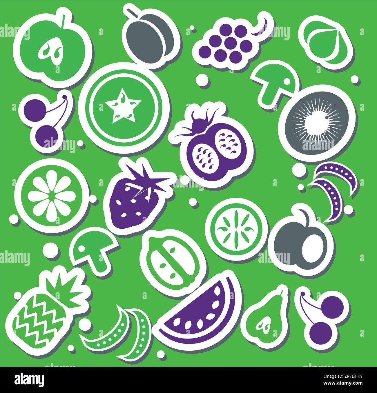 Various Fruits and Vegetables sticker or background Stock Vector Image ...