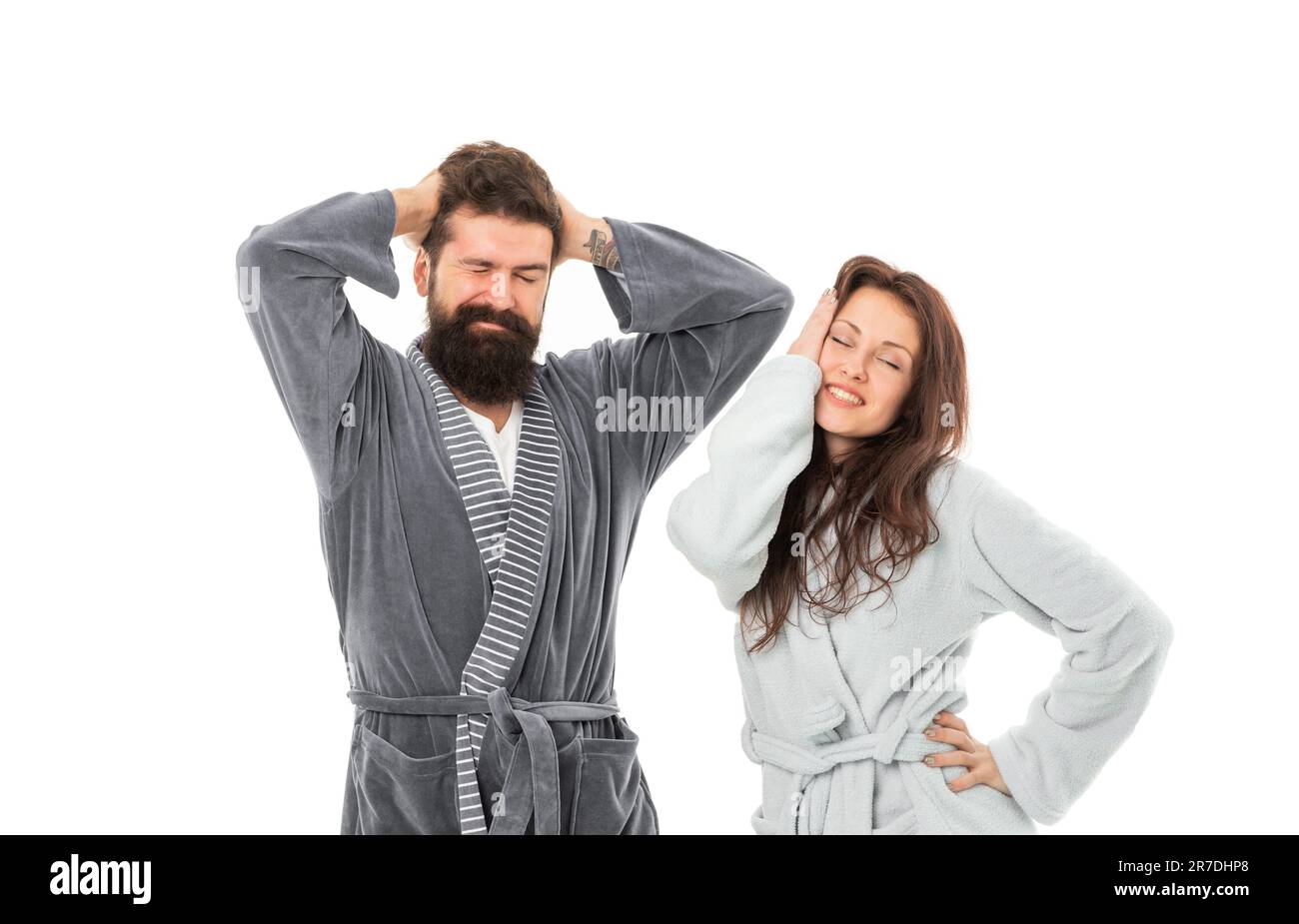 Feeling sleepy. Family couple with sleepy look. Tired man and woman in ...