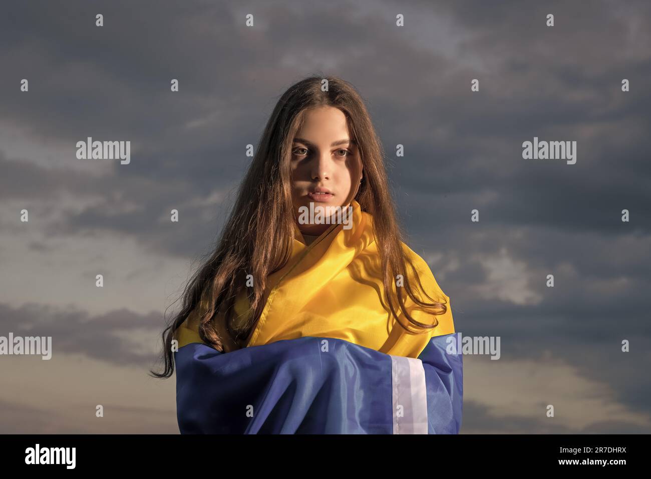 patriotic teen ukrainian girl child with national flag of ukraine Stock ...