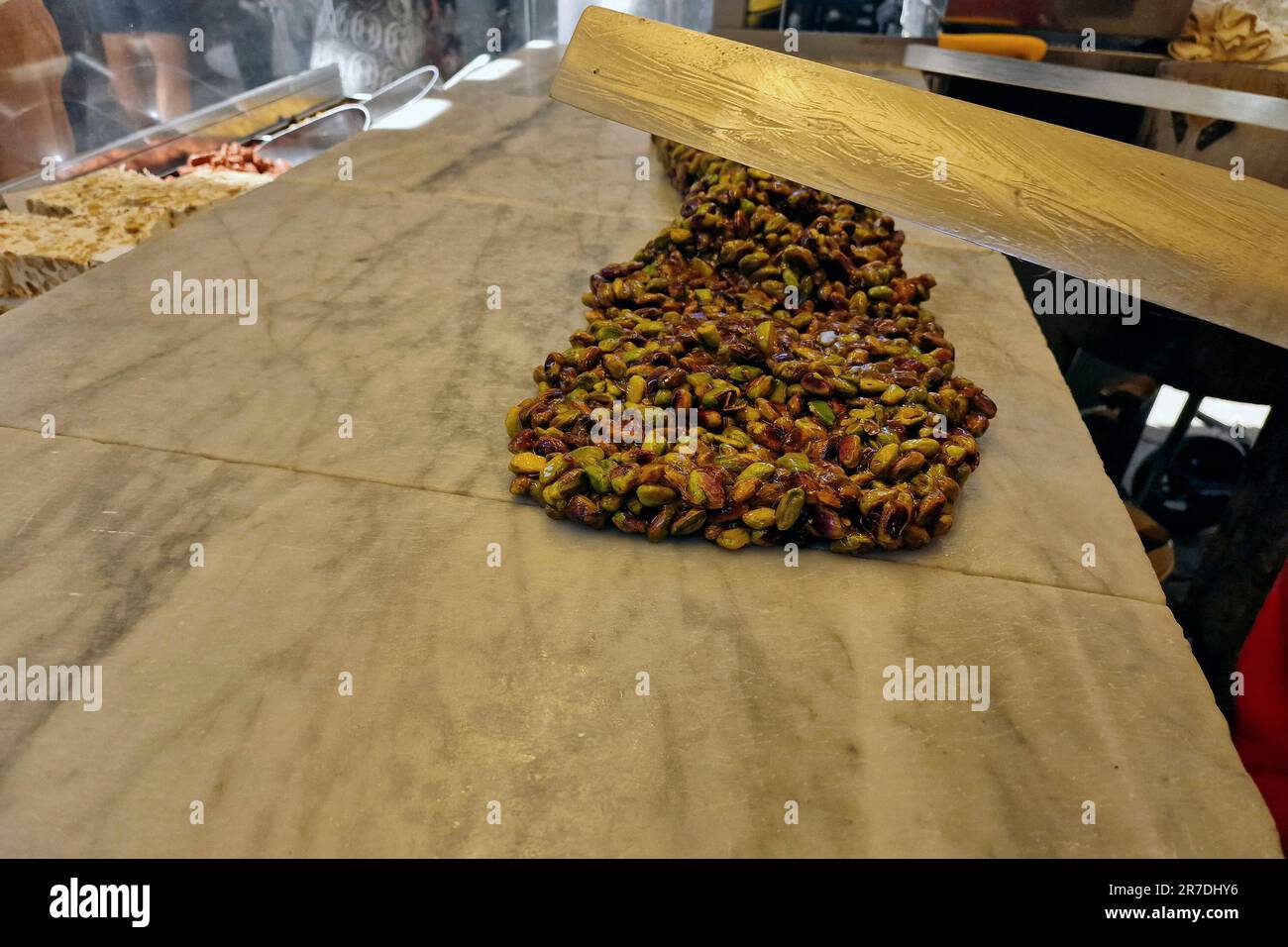 Torrone with pistachio and almond brittle from Sicily Stock Photo - Alamy