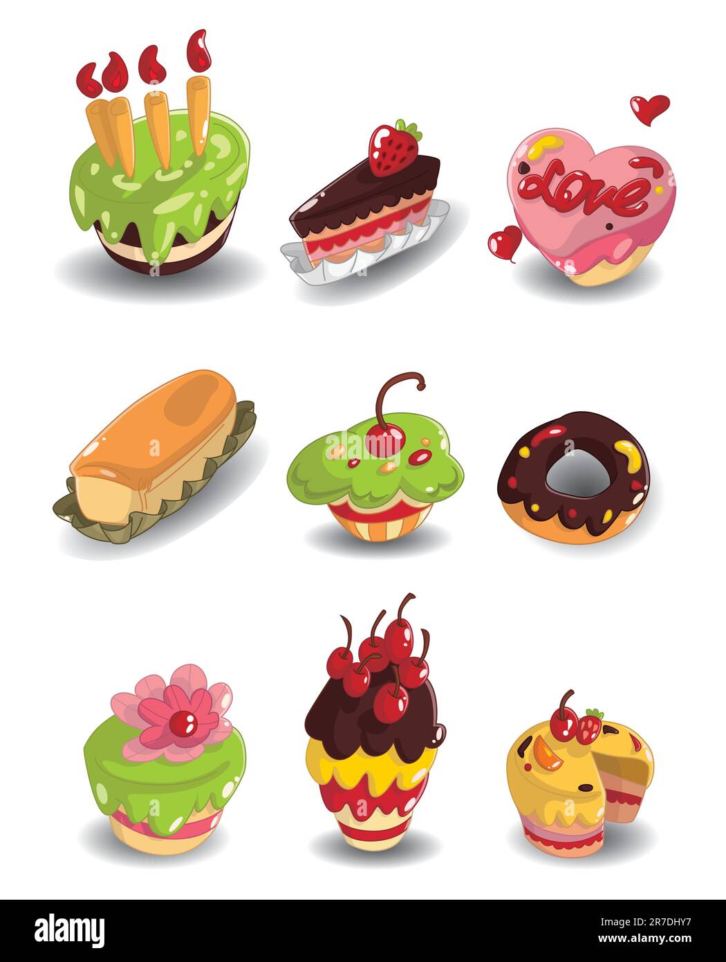 Birthday doodle icons cartoon Cut Out Stock Images & Pictures - Alamy