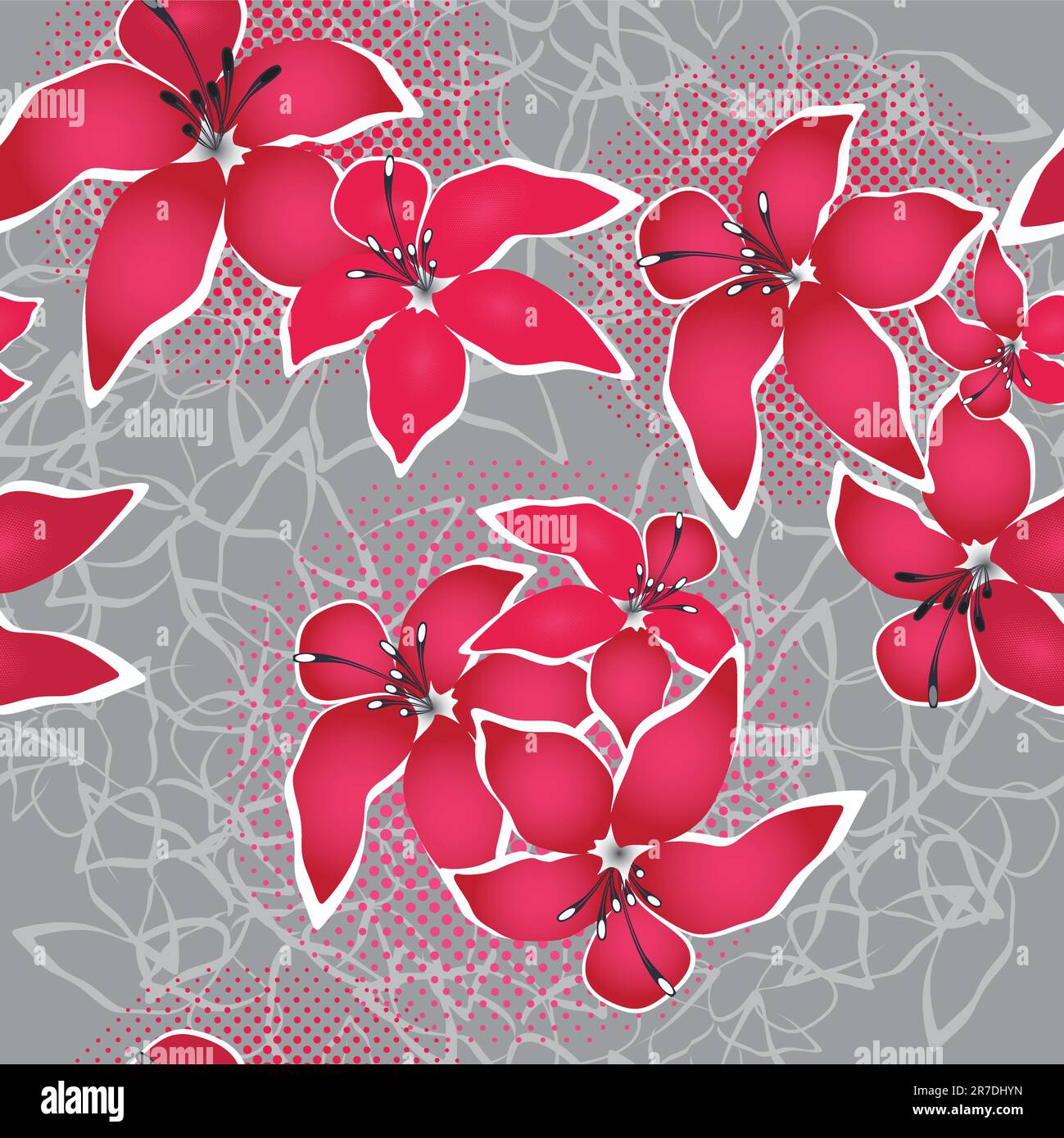 Grunge vector seamless flower background pattern, floral vintage ...