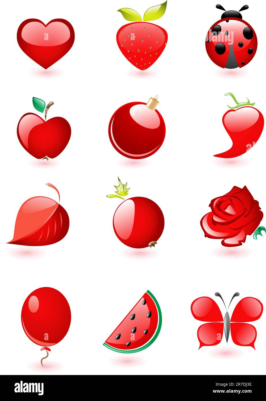 Collection of glossy red icons with drop shadow Stock Vector Image ...
