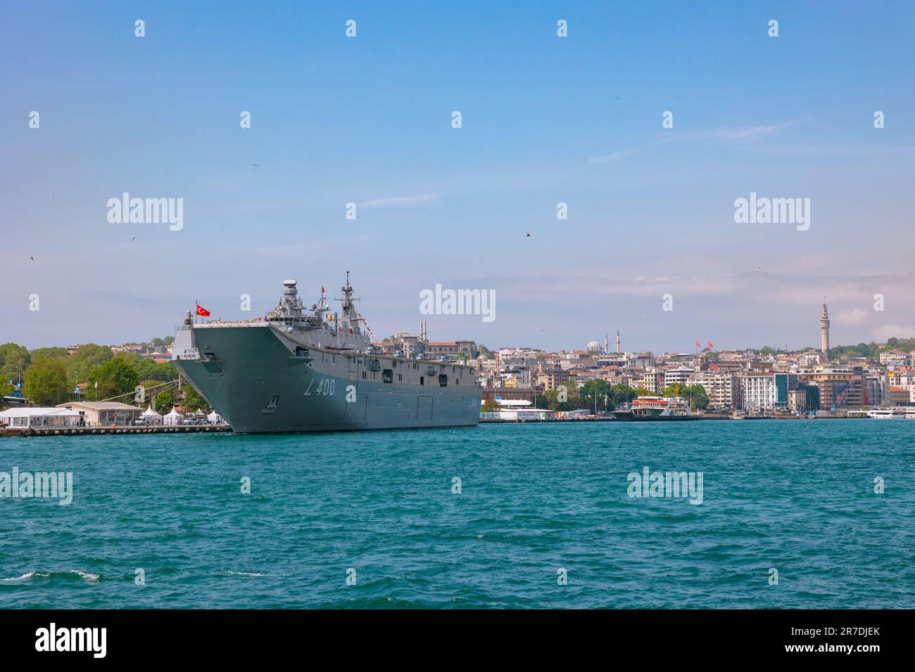 L-400 or TCG Anadolu ship of Turkish Naval Forces in Istanbul. Istanbul ...
