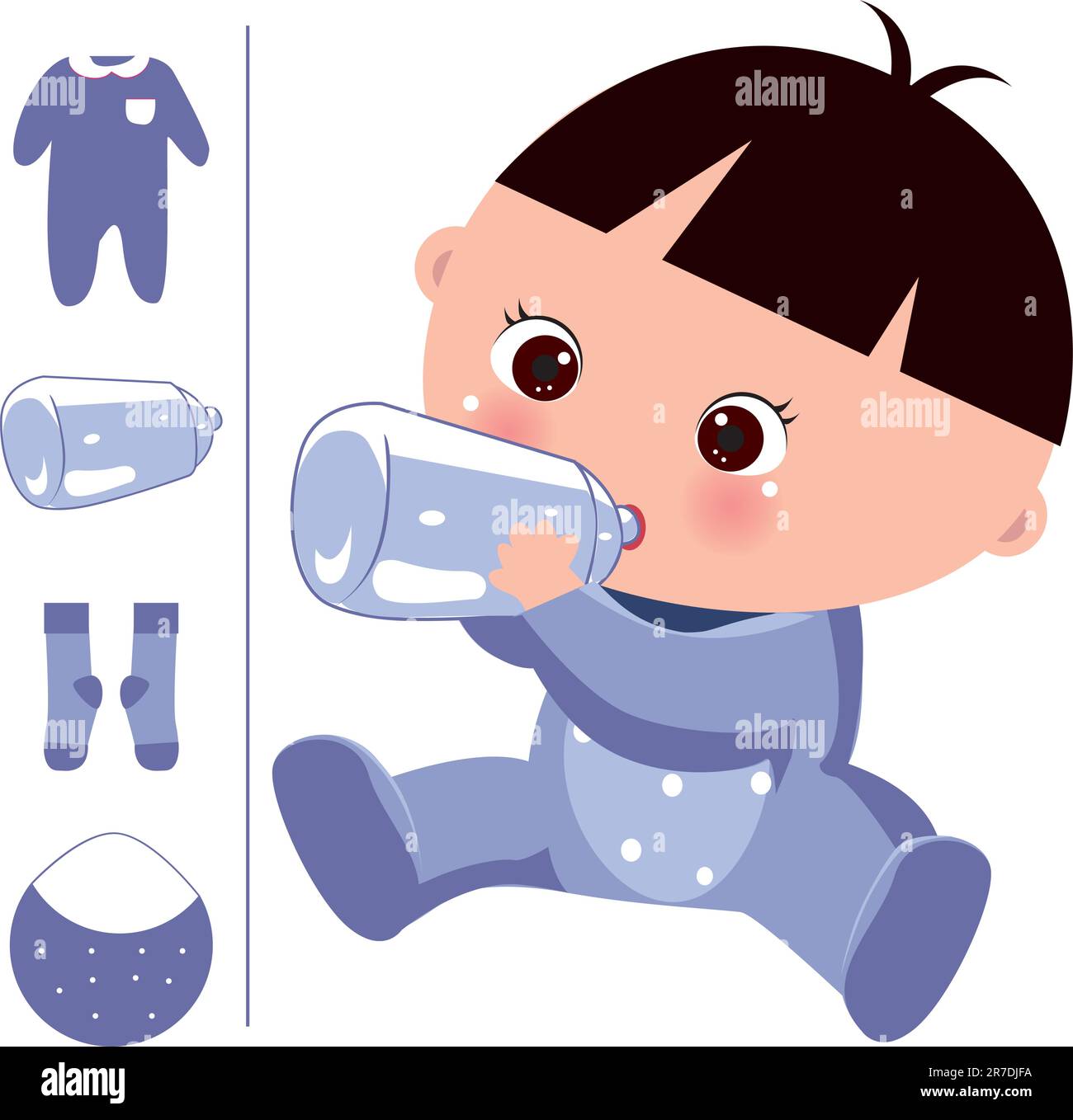 illustration of baby in the milk, baby clothing and bottles Stock ...