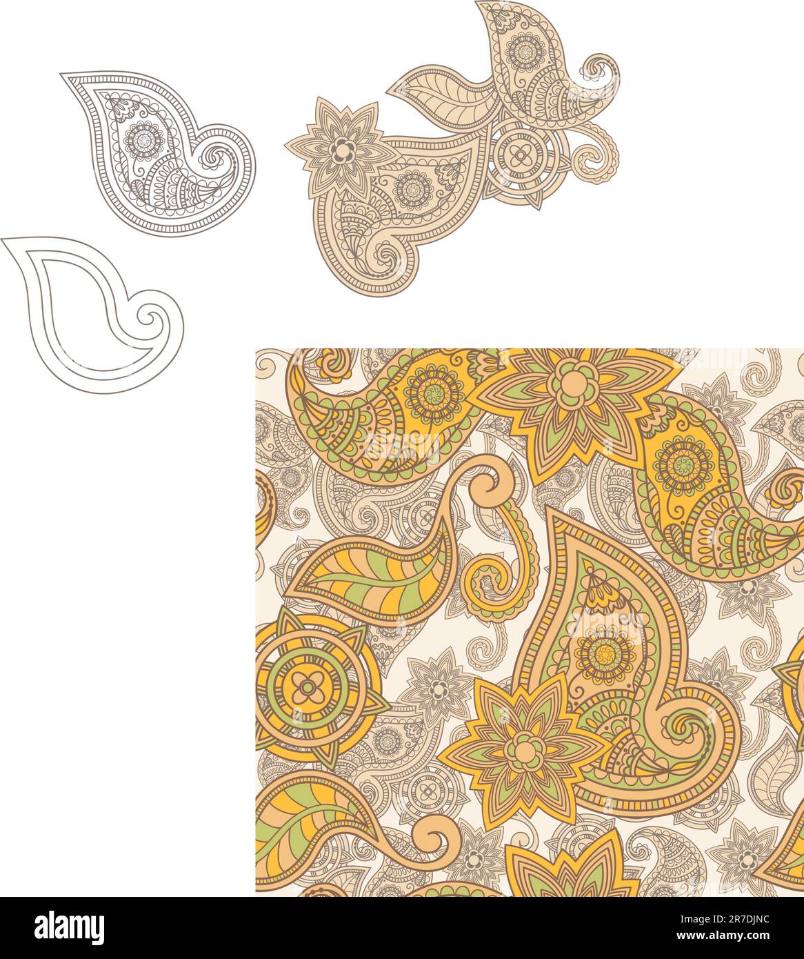 vector seamless hand drawn paisley pattern, clipping masks Stock Vector ...