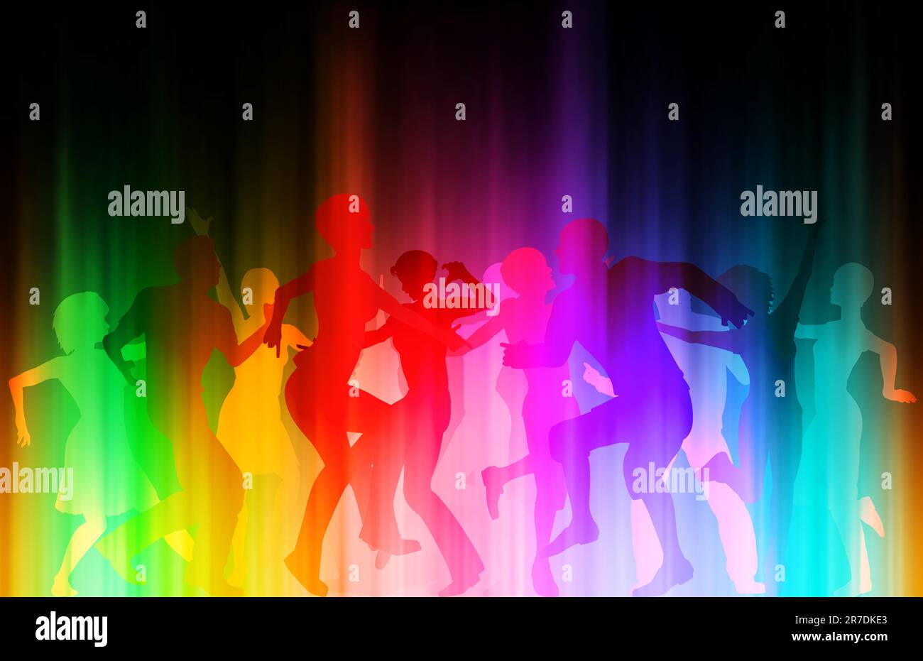 Editable eps10 vector illustration of people dancing at a colorful ...