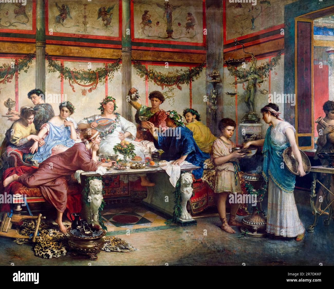 Roberto Bompiani painting, A Roman Feast, oil on canvas, 1875-1899 ...