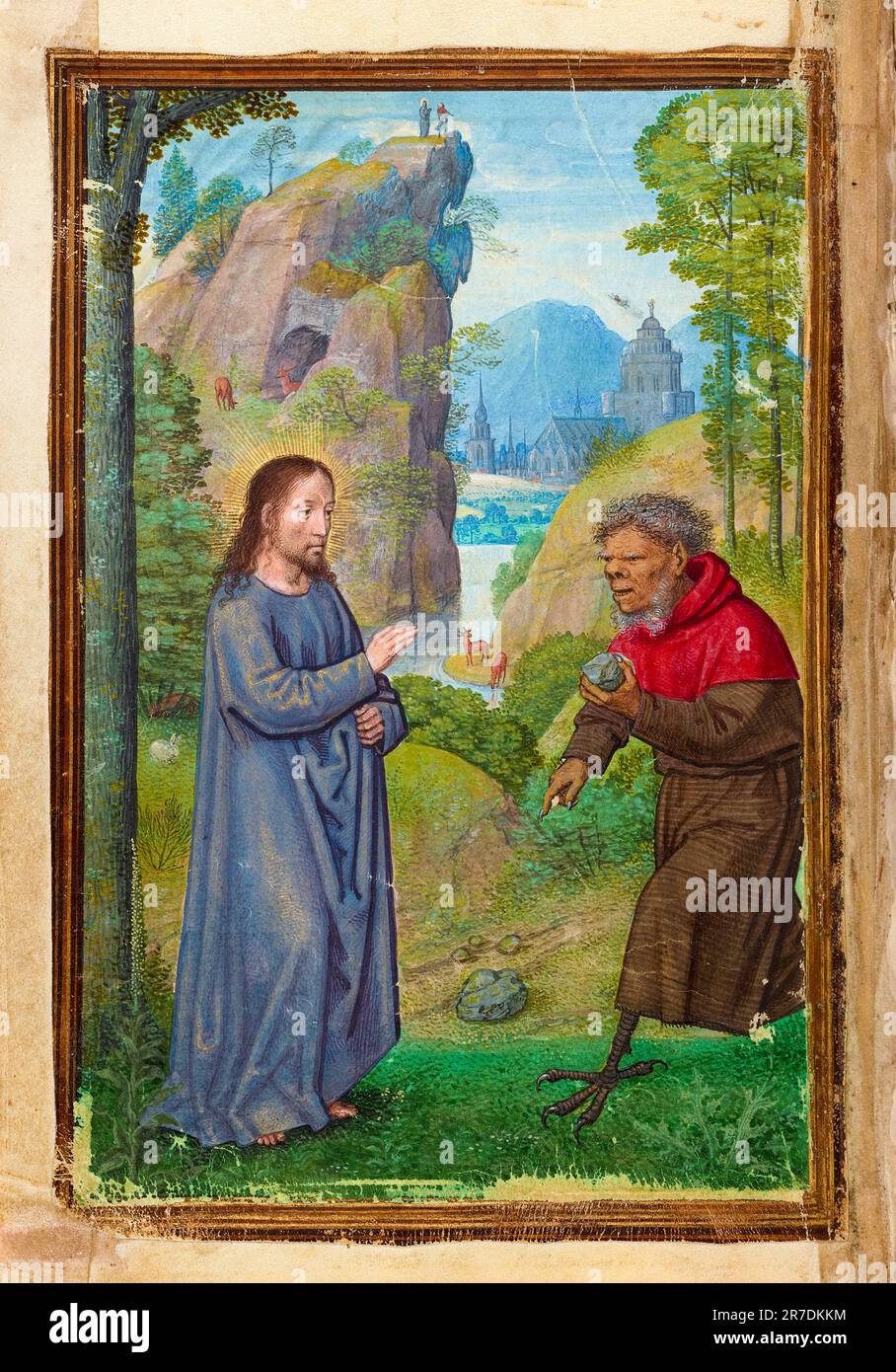 The Temptation of Christ, illuminated manuscript in tempera, gold paint ...