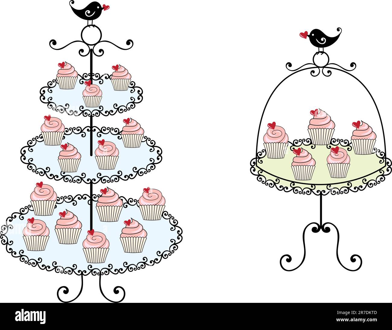 cupcakes on tray with birds, vector illustration Stock Vector Image ...