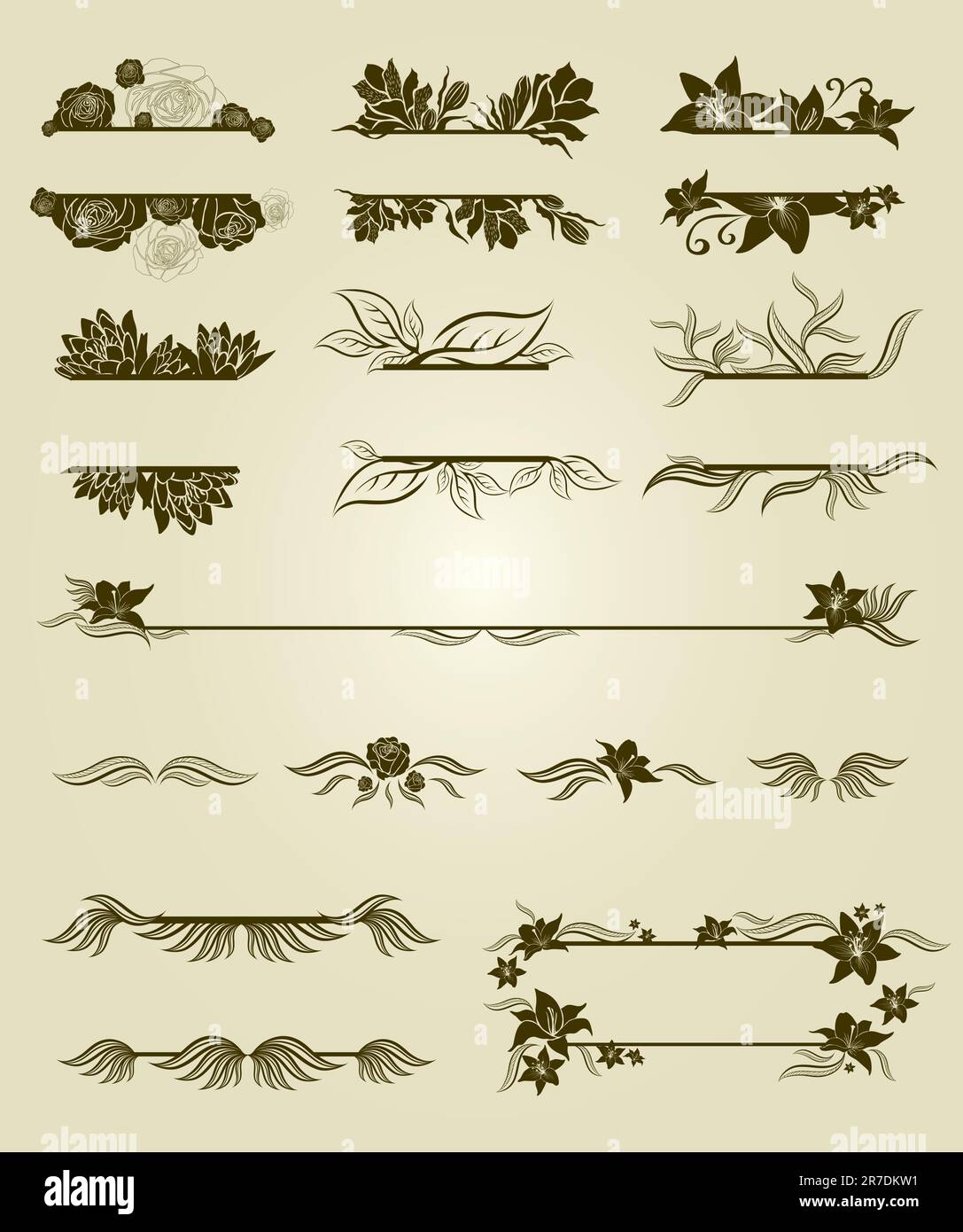 Vector set of vintage design elements with flowers (from my big "Floral ...