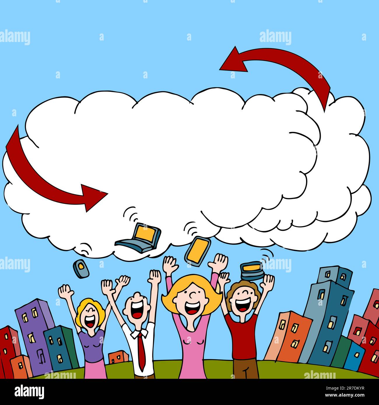 An image of a people sharing information via a wireless cloud computing network Stock Vector ...