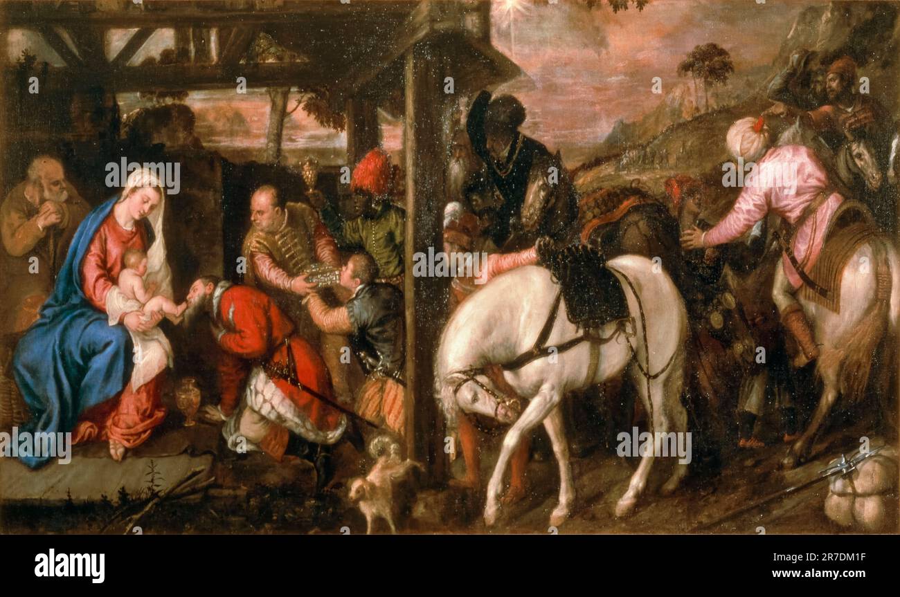 Titian, Tiziano Vecellio, Adoration of the Magi, painting in oil on canvas, 1559-1560 Stock ...