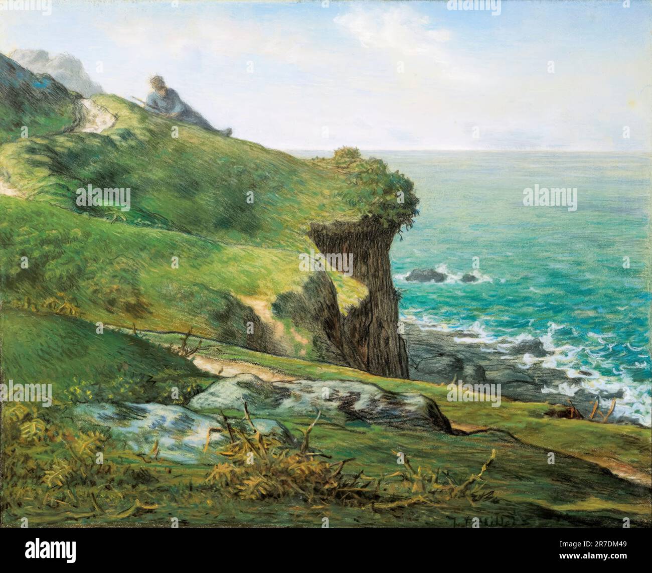 Jean Francois Millet, Cliffs of Gréville, landscape drawing in pastel ...