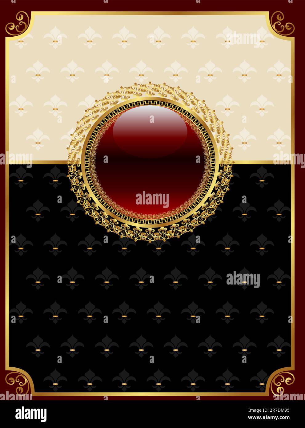 Illustration golden vintage frame with floral medallion - vector Stock ...