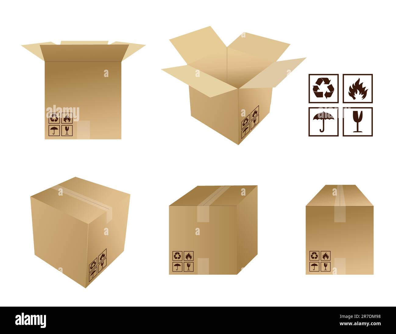 different Cardboard boxes with icons isolated over a white background ...