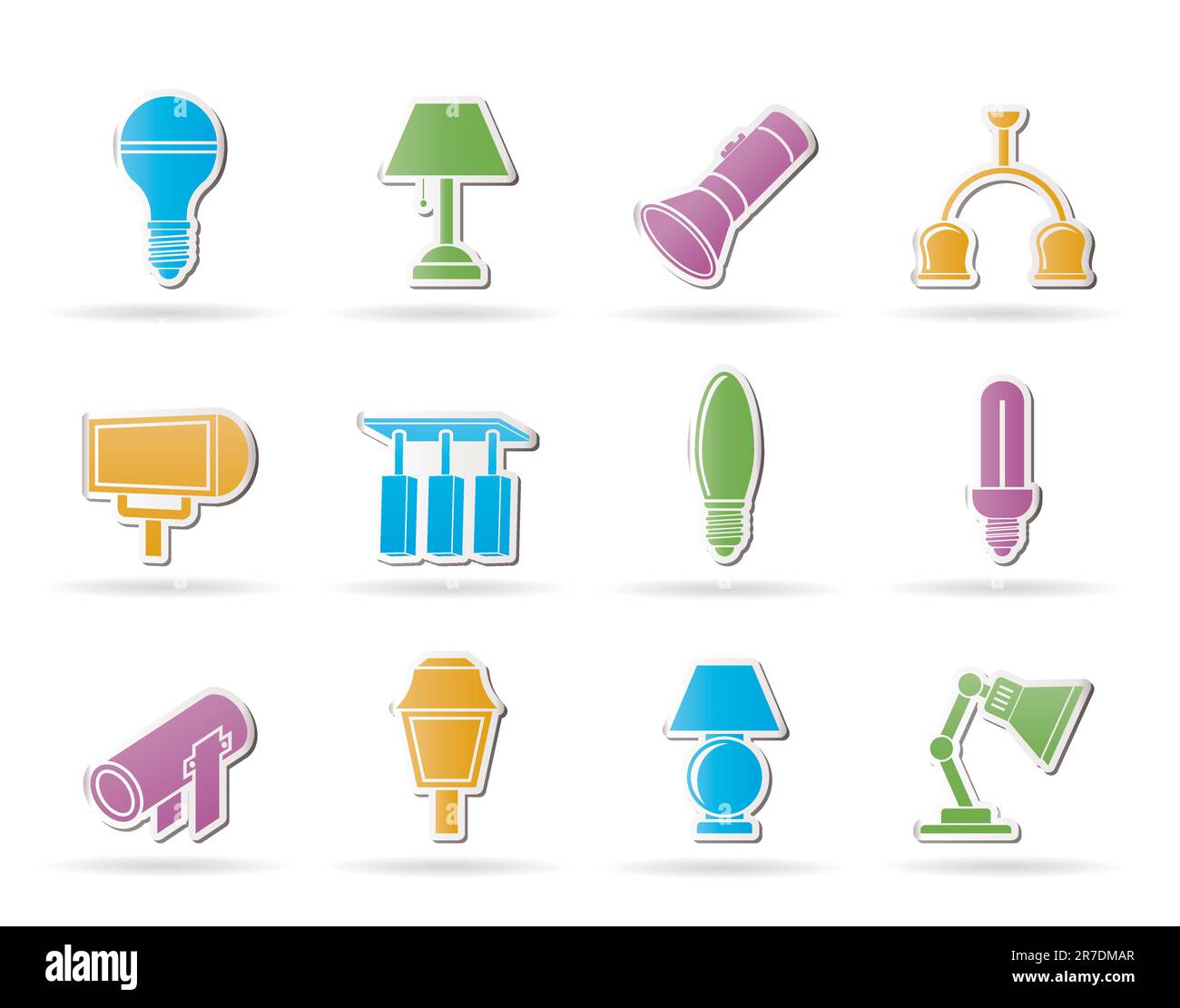 different kind of lighting equipment - vector icon set Stock Vector ...