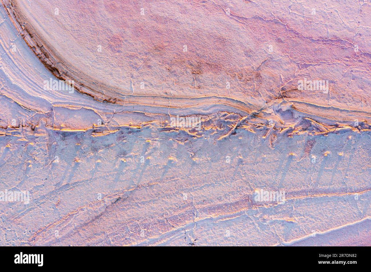 Aerial view of details in a pink salt lake at Dimboola in The Wimmera ...