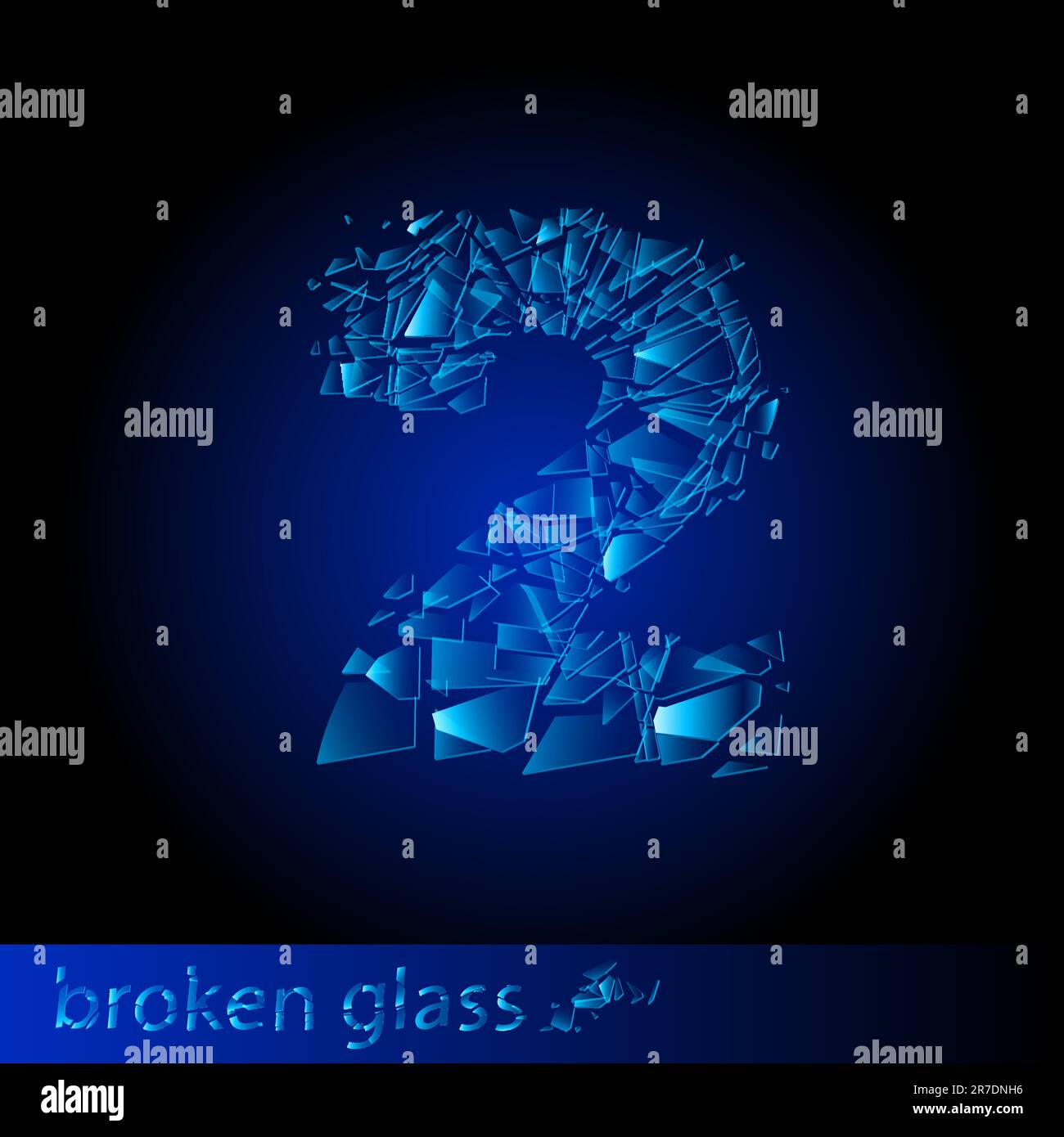 One symbol of broken glass - digit two. Illustration on black ...